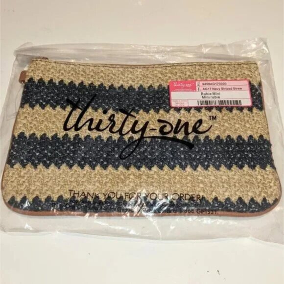 thirty-one | Bags | Thirtyone Rubie Mini Pouch New Navy Striped Straw ...